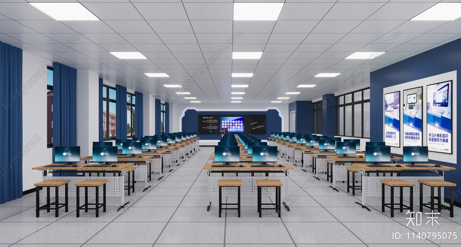 现代计算机教室3d模型下载【id1140795075】知末3d模型网