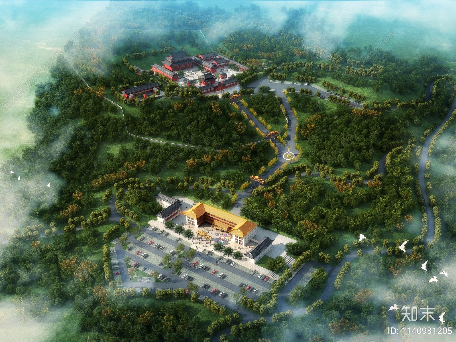 中式古建寺庙旅游区鸟瞰规划3d模型下载【id1140931205】知末3d模型网