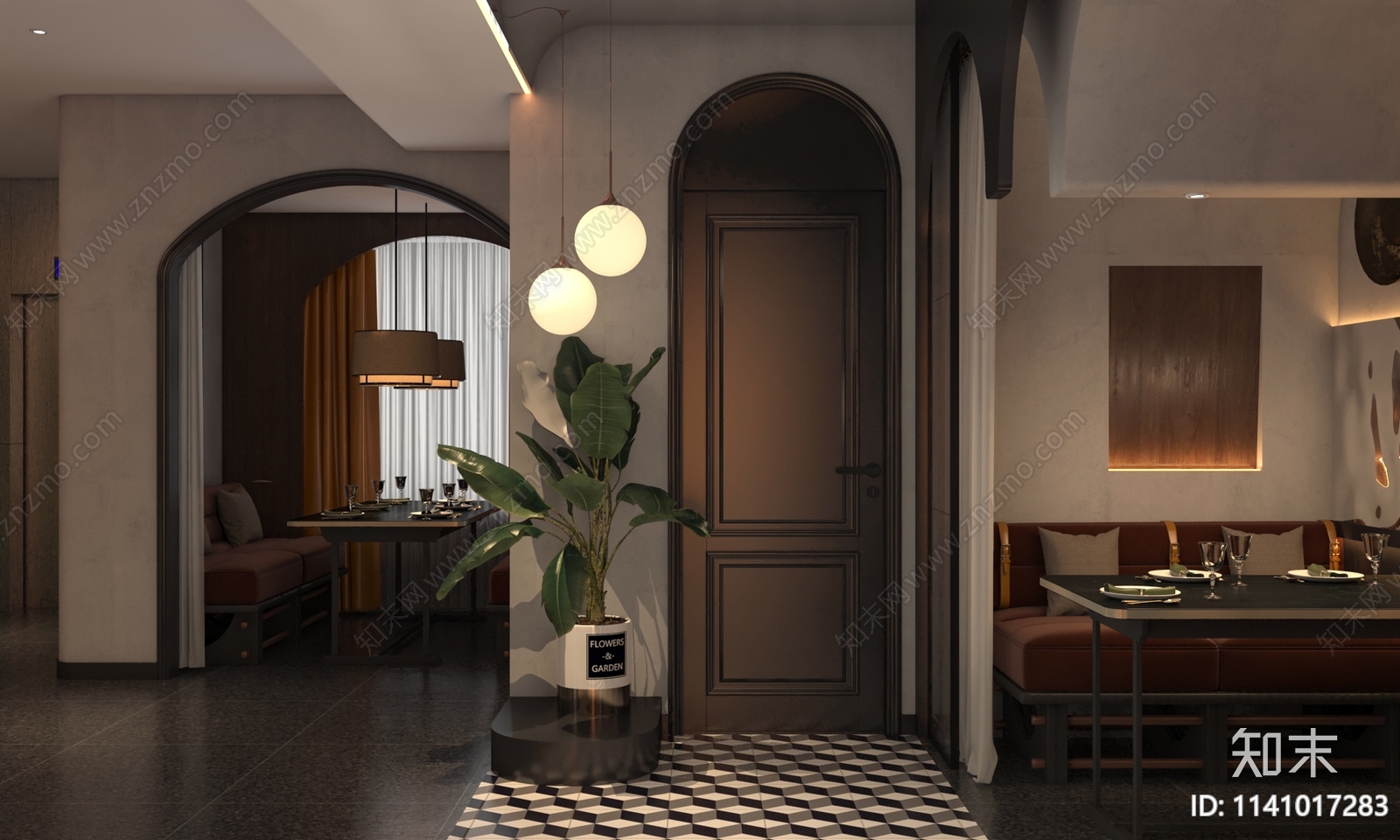 现代复古西餐厅3d模型下载【id1141017283】知末3d模型网