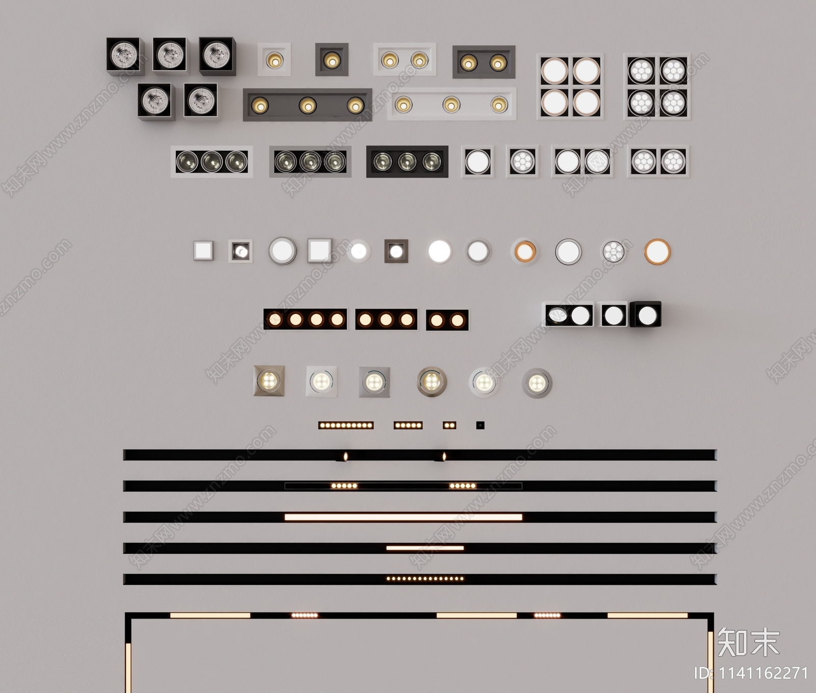 现代筒灯射灯组合3d模型下载【id1141162271】知末3d模型网