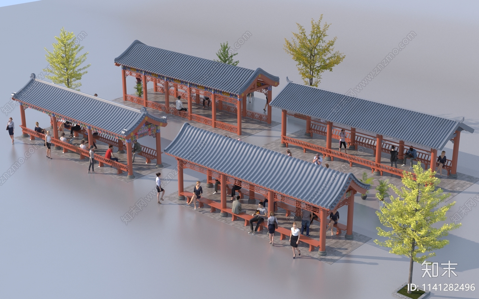 新中式休闲长廊集合3d模型下载【id1141282496】知末3d模型网