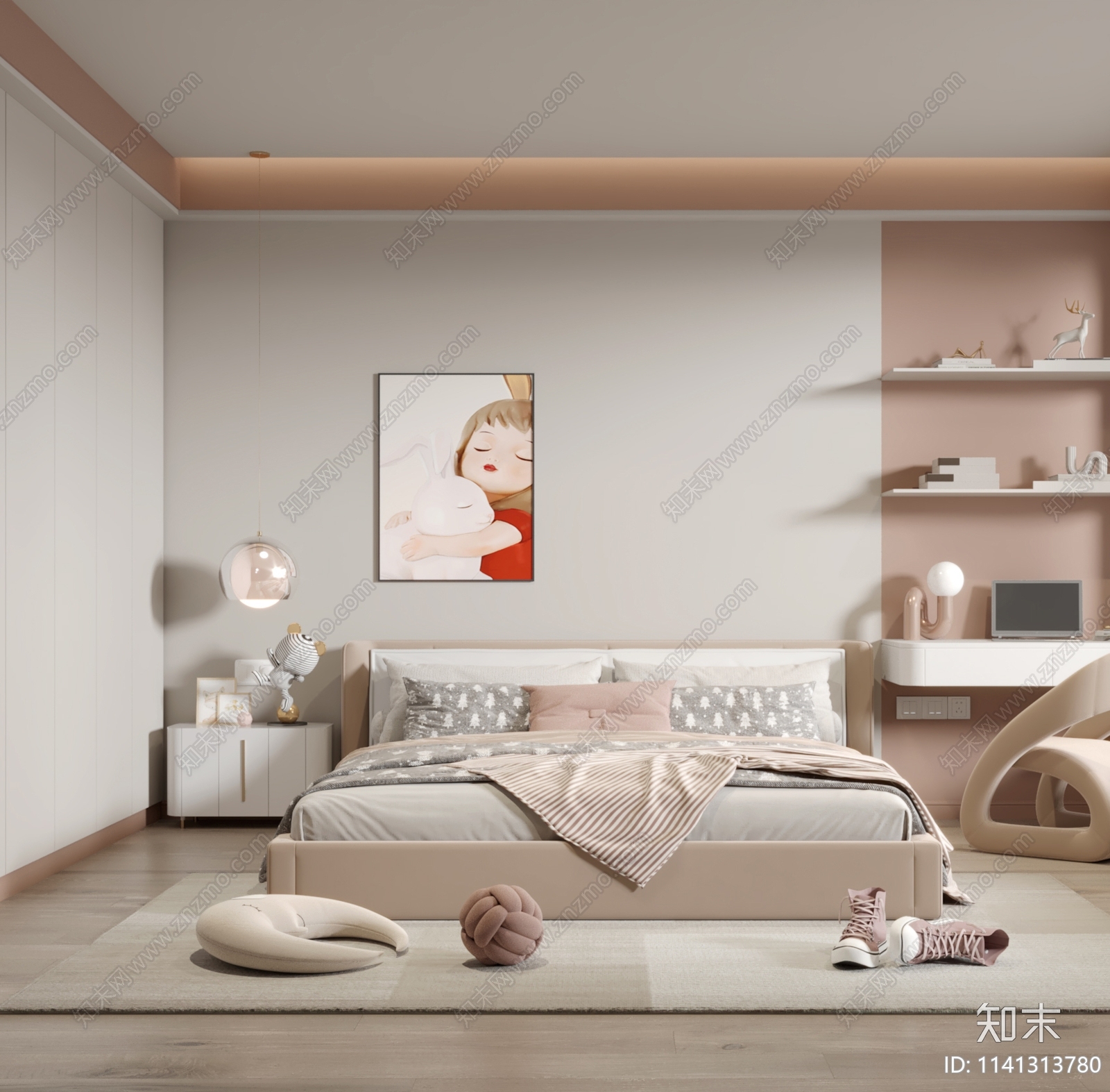 现代女孩儿童房3d模型下载【id1141313780】知末3d模型网