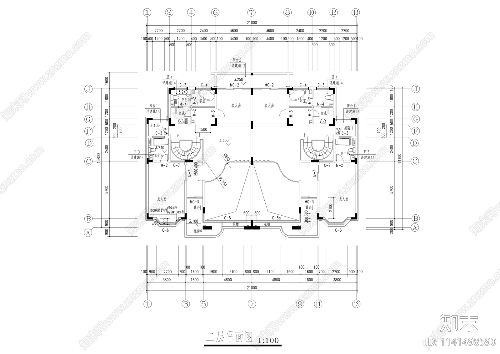 现代三层别墅建筑施工图下载【ID:1141498590】_知末案例馆