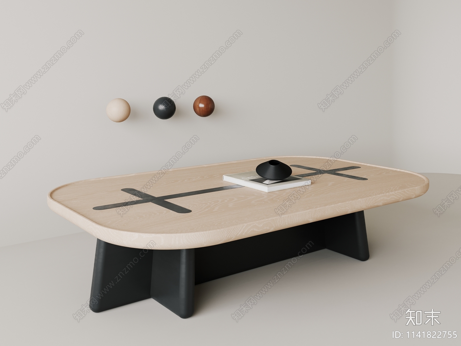 侘寂实木椭圆茶几3d模型下载【id1141822755】知末3d模型网
