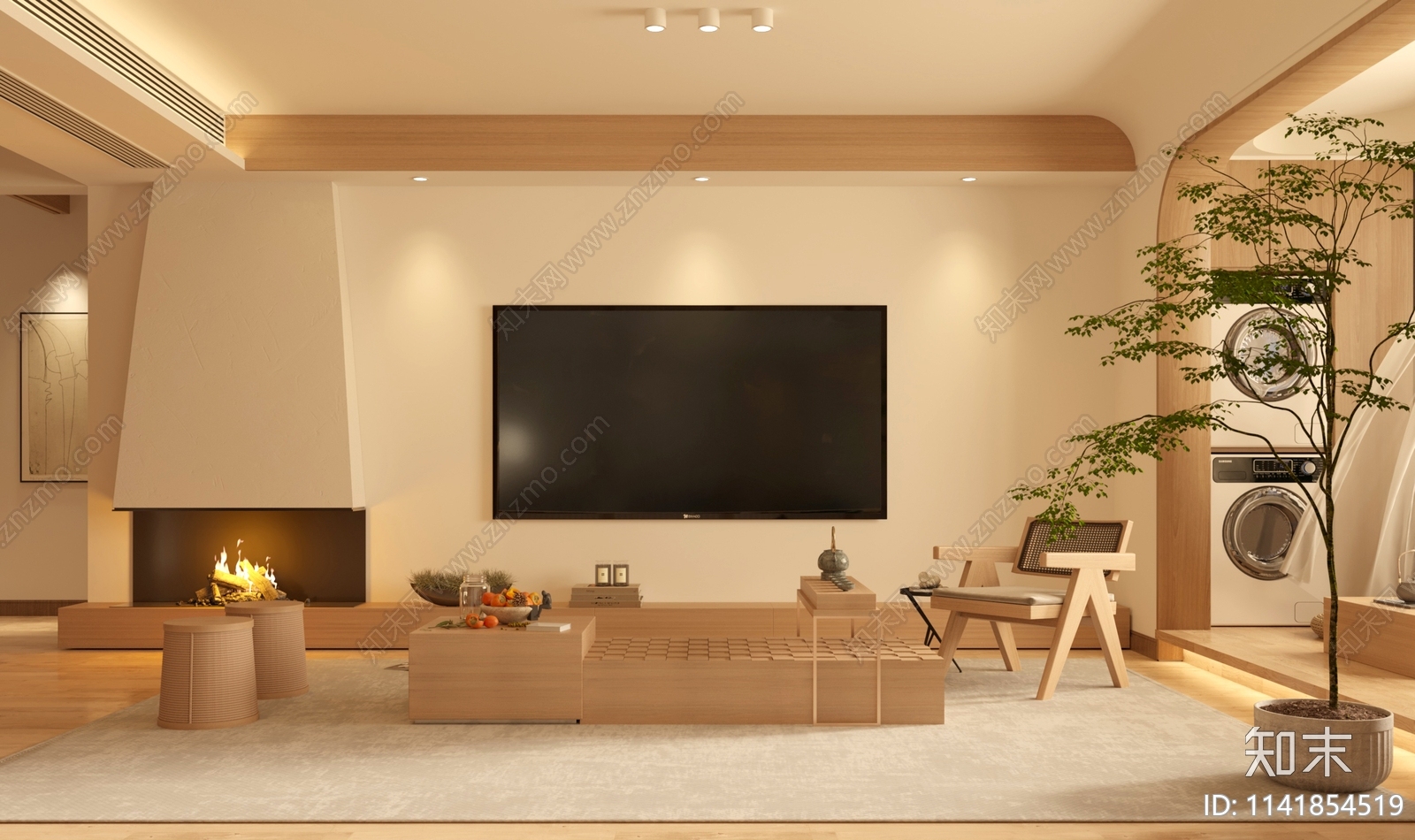 现代原木风客厅3d模型下载【id1141854519】知末3d模型网