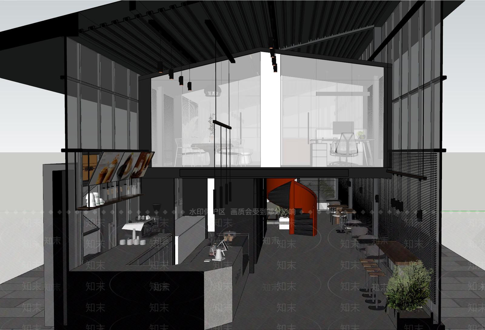 现代咖啡厅SU模型下载【ID:1141944685】_知末su模型网