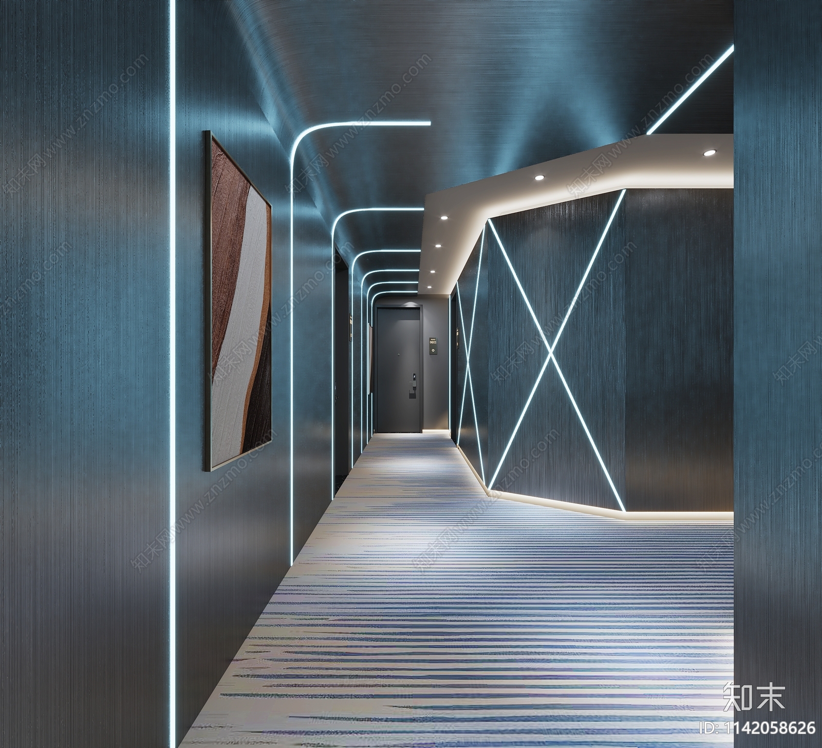 现代酒店过道3d模型下载【id1142058626】知末3d模型网