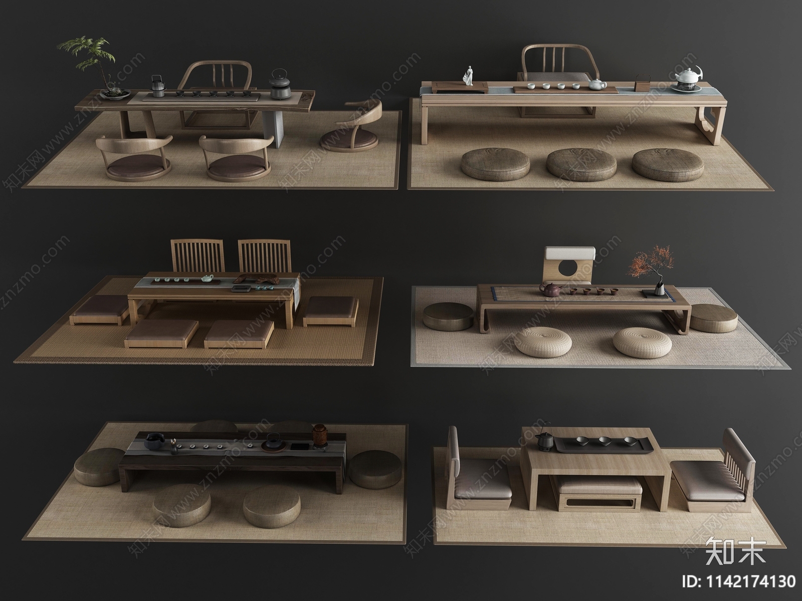 日式榻榻米茶桌椅组合3d模型下载【id1142174130】知末3d模型网