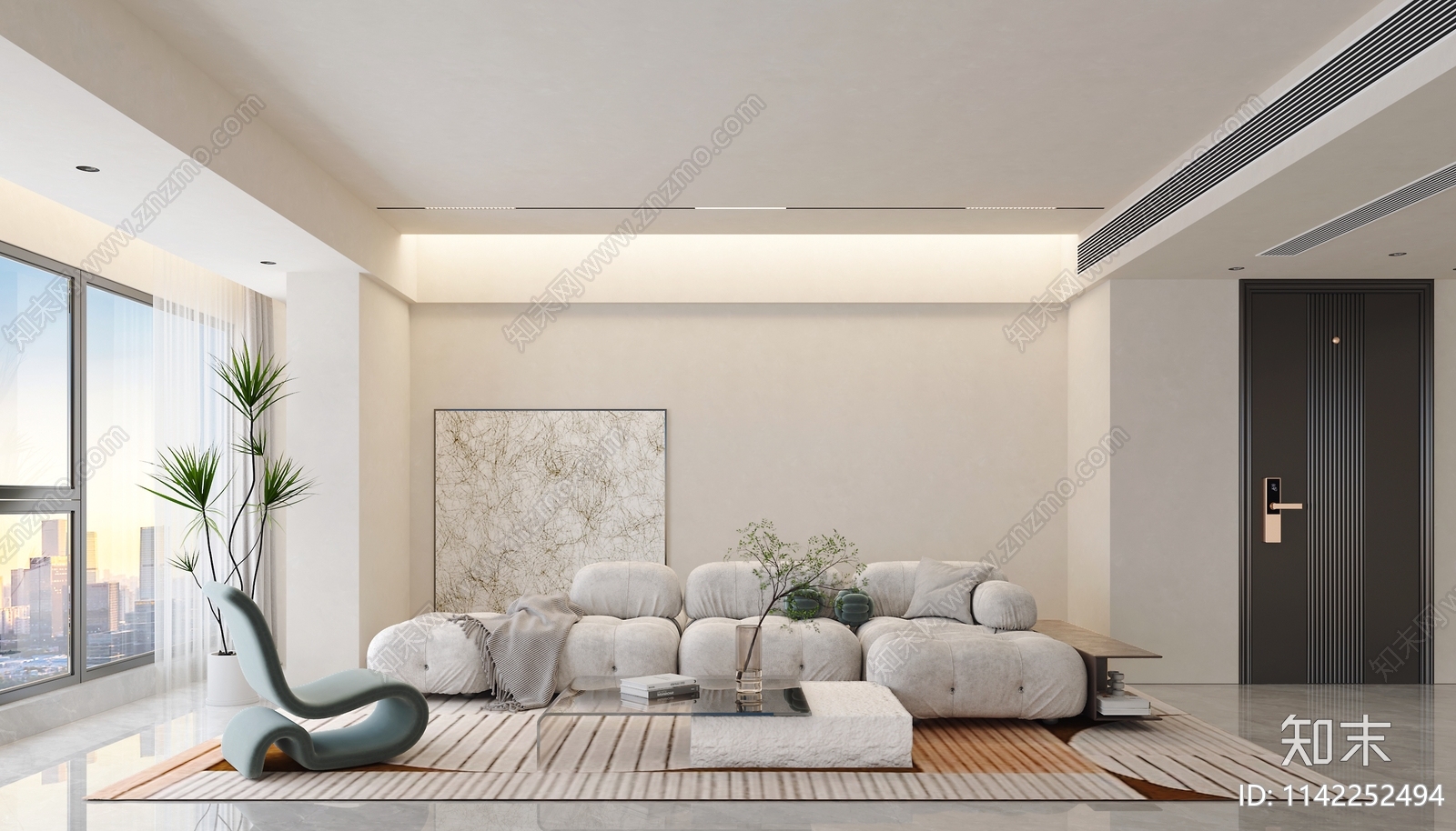 现代奶油简约风家居客厅3d模型下载【id1142252494】知末3d模型网