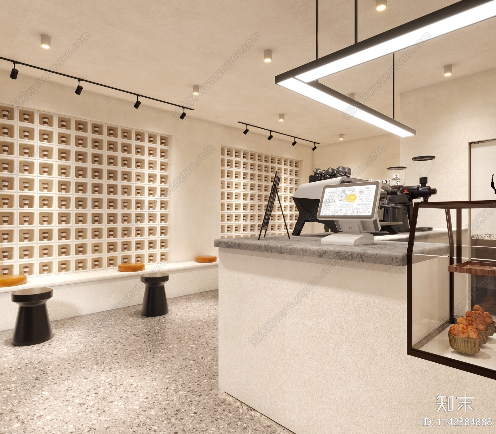 现代奶油风咖啡店奶茶店水吧台3d模型下载【id1142384888】知末3d模型网