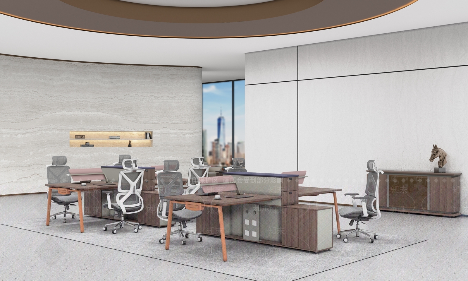 公共办公室现代办公桌对桌矮柜职员桌3D模型下载【ID:1142419996】_知末3d模型网