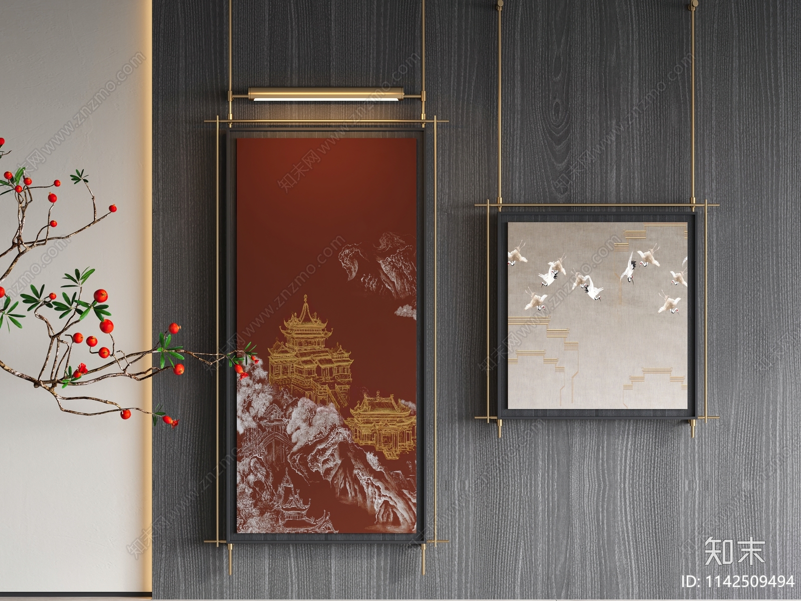 新中式复古高级挂画装饰画3d模型下载【id1142509494】知末3d模型网