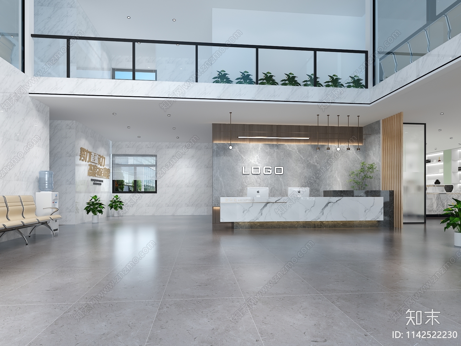 现代前厅前台3d模型下载【id1142522230】知末3d模型网
