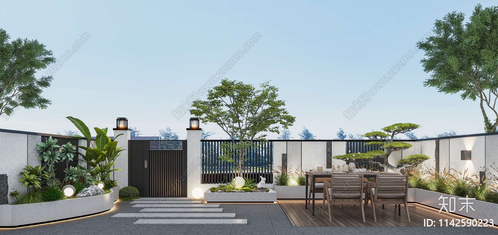 现代轻奢简约别墅庭院花园3d模型下载【id1142590223】知末3d模型网