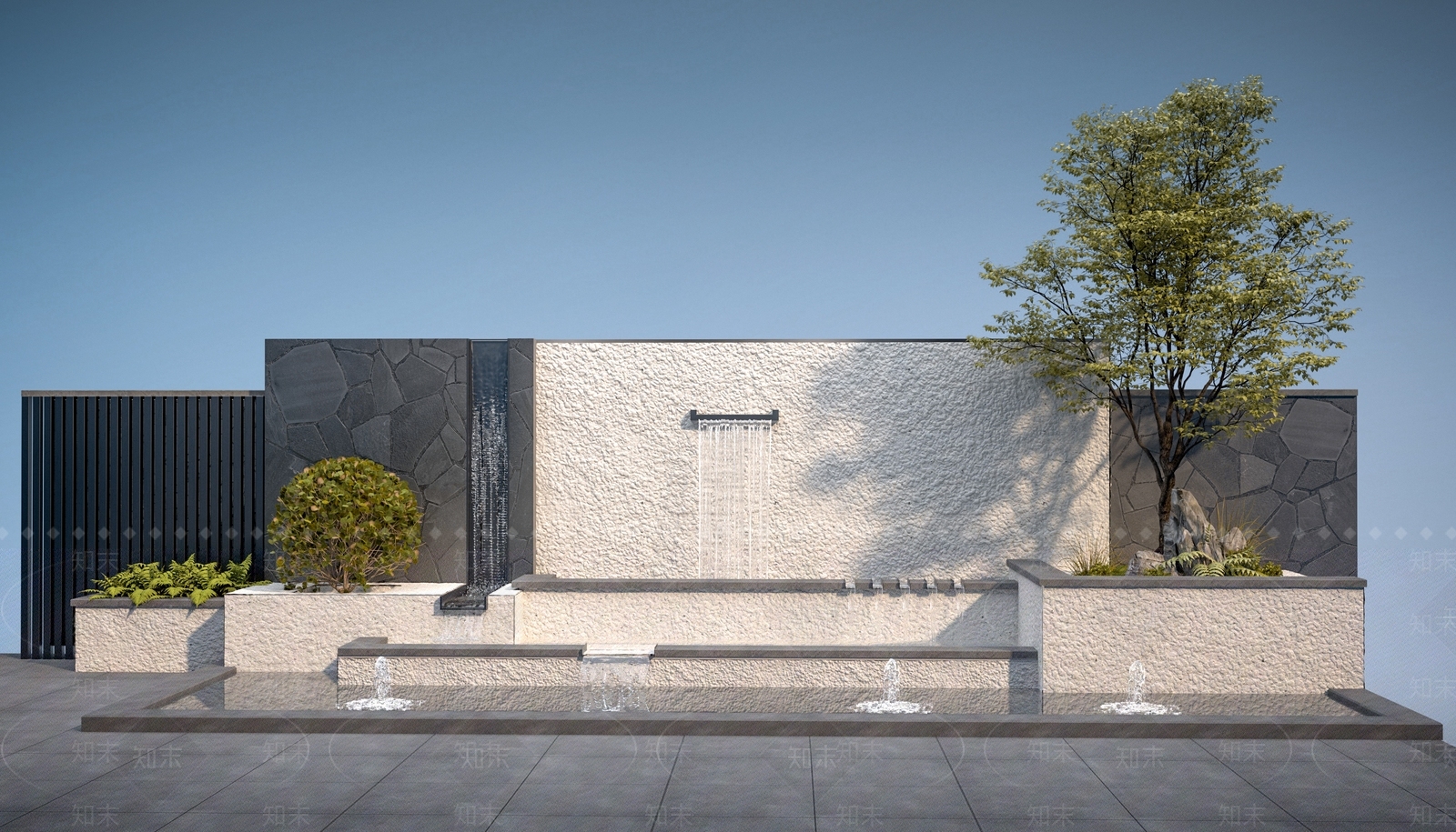 现代水景墙SU模型下载【ID:1142681617】_知末su模型网