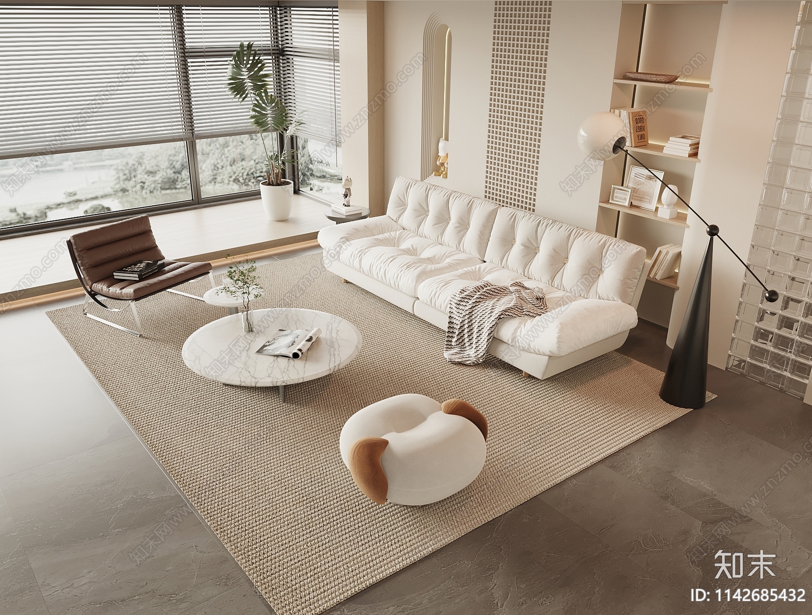 现代奶油风沙发茶几组合3d模型下载【id1142685432】知末3d模型网
