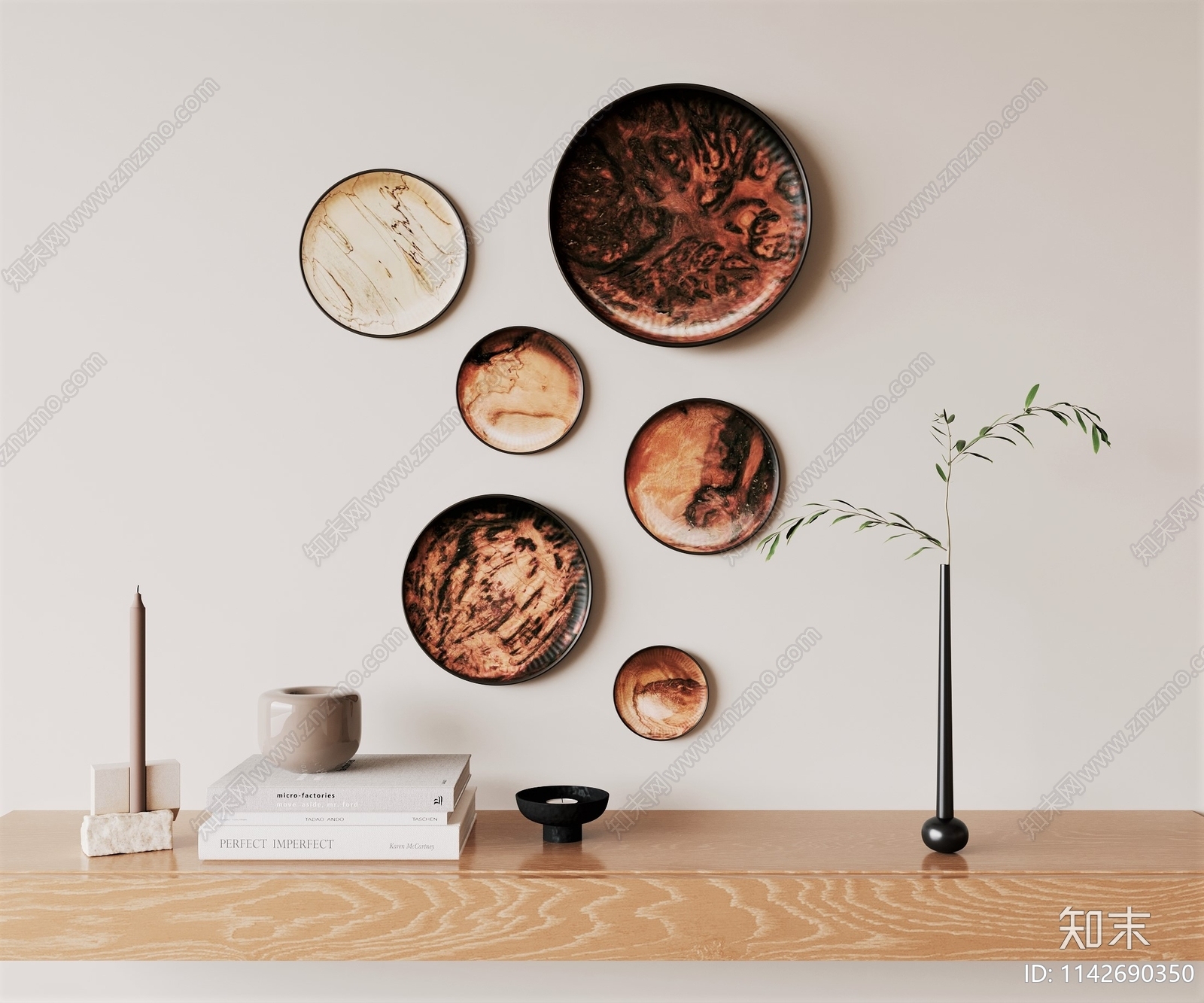 侘寂中古实木圆盘壁挂墙饰3d模型下载【id1142690350】知末3d模型网