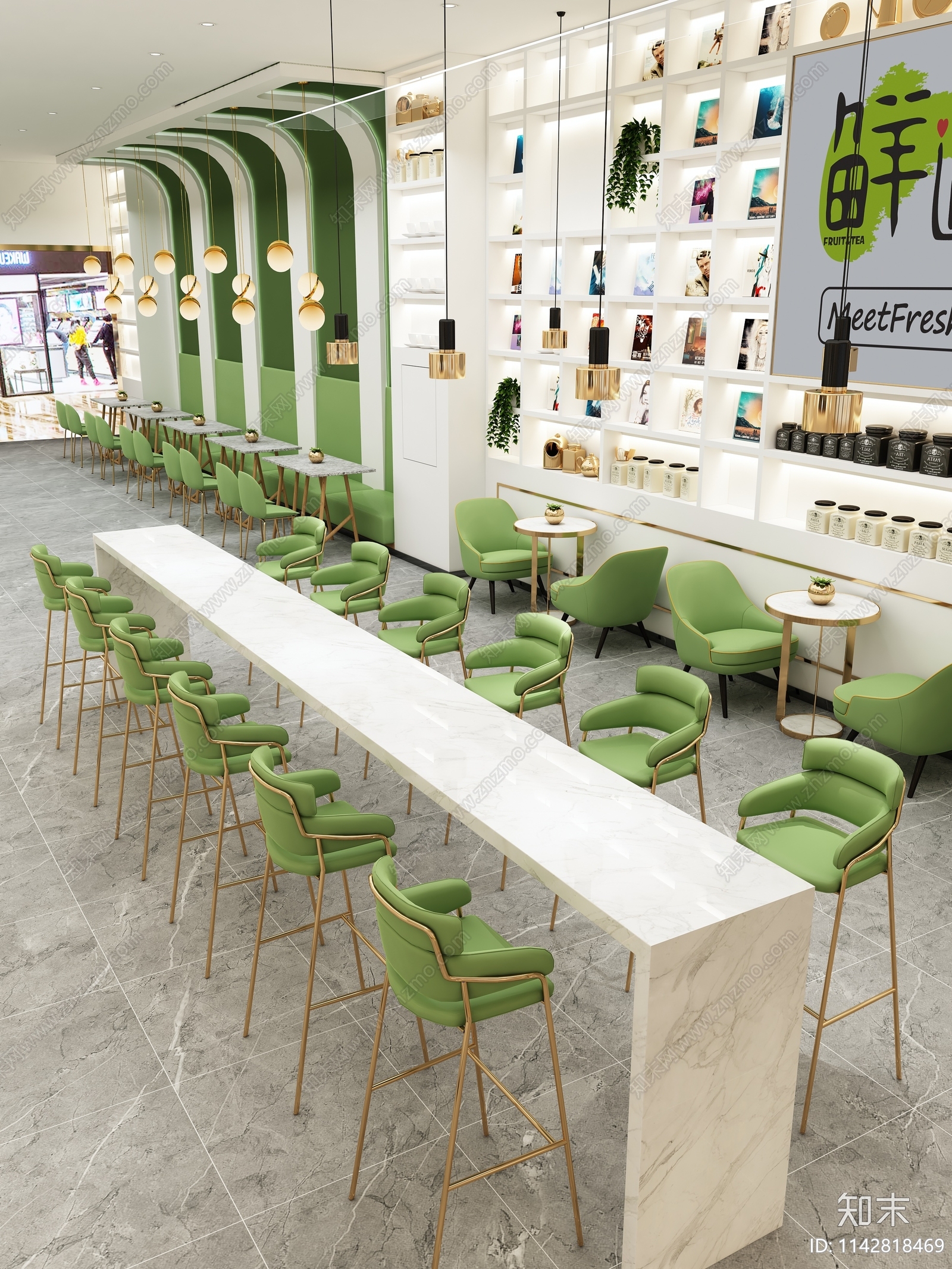 现代清新风咖啡店奶茶店3d模型下载【id1142818469】知末3d模型网