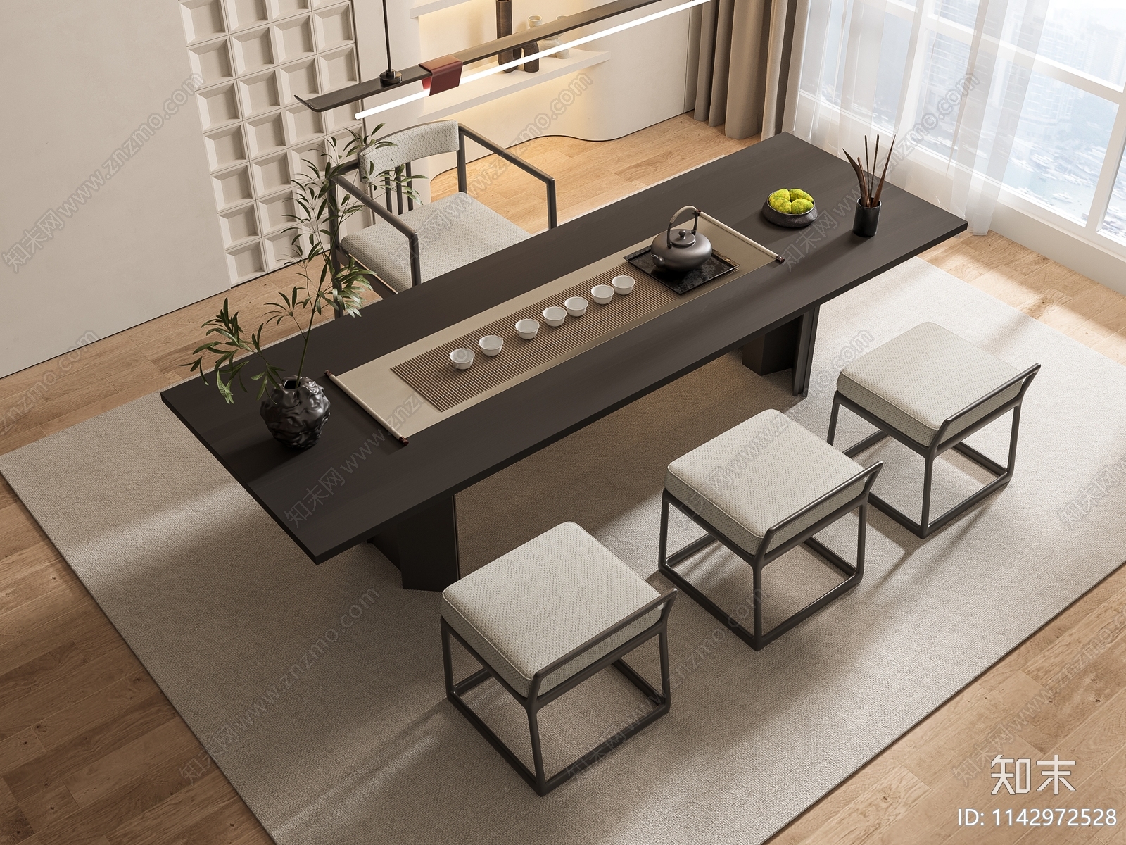 现代黑色茶桌椅3d模型下载【id1142972528】知末3d模型网