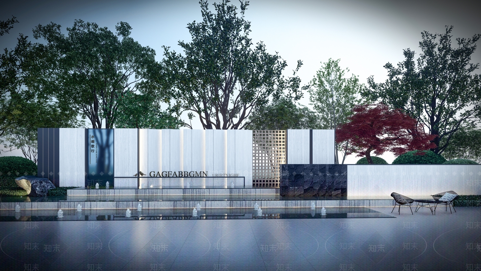 现代造型水景景墙SU模型下载【ID:1142973278】_知末su模型网