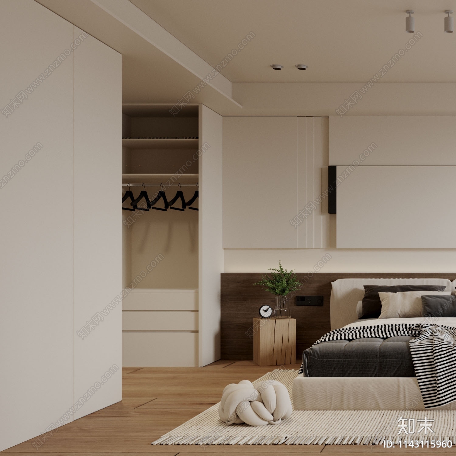 现代极简卧室3d模型下载【id1143115960】知末3d模型网