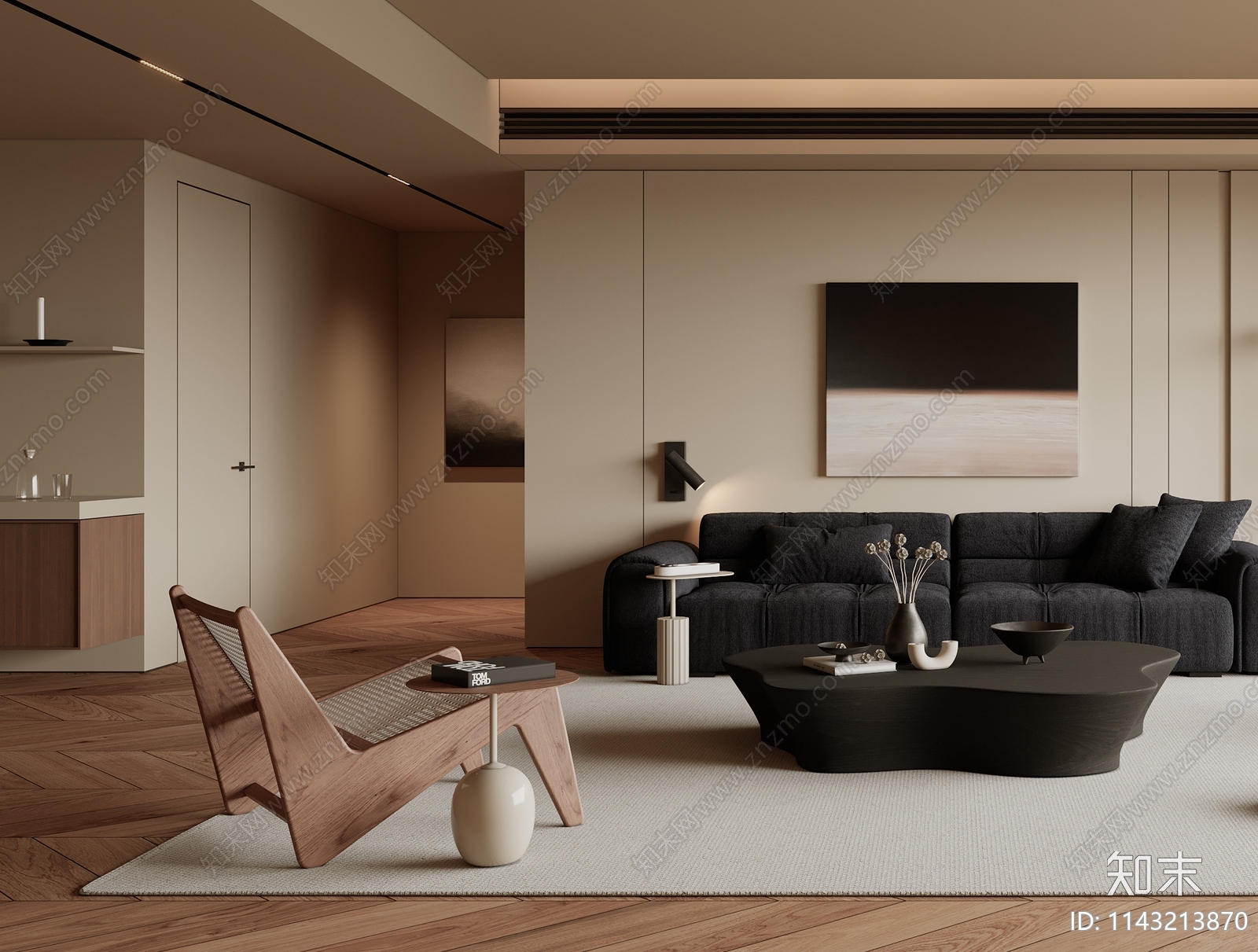 现代复古家居客厅3d模型下载【id1143213870】知末3d模型网