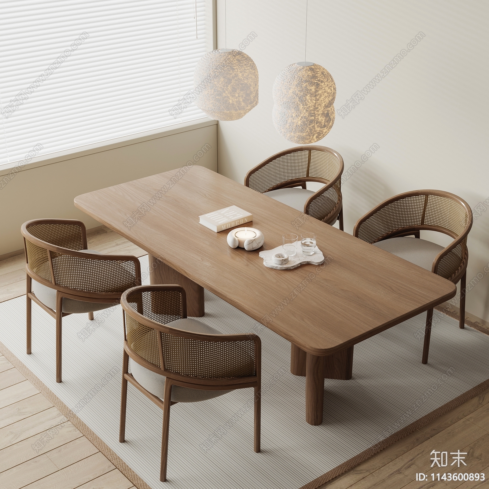 侘寂风餐桌椅组合3d模型下载【id1143600893】知末3d模型网