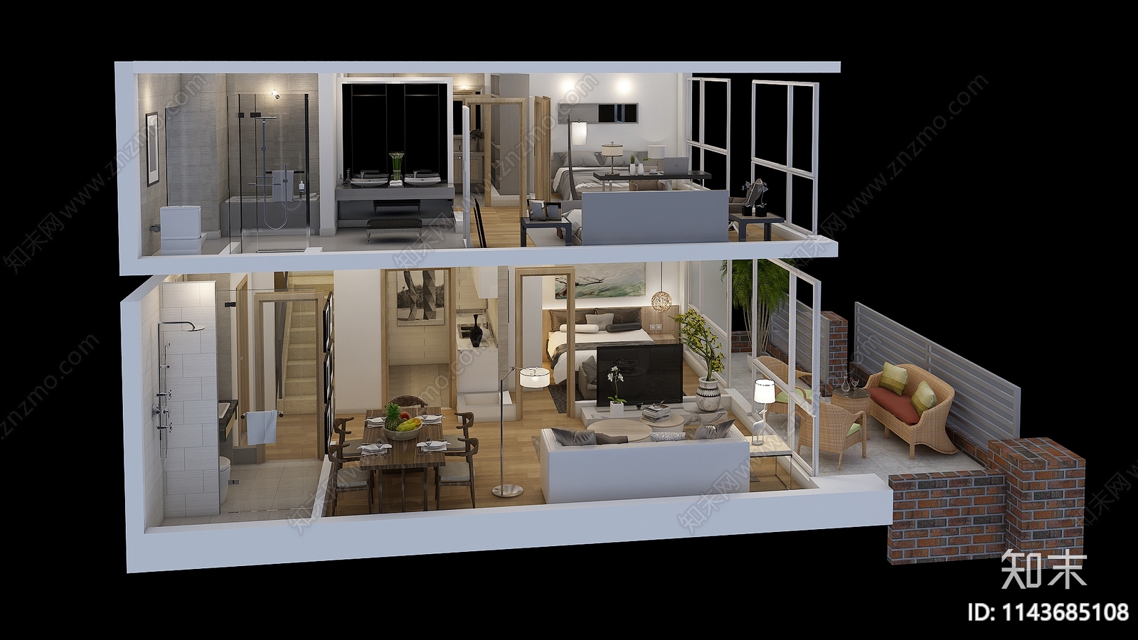 现代家装样板房刨面3d模型3d模型下载【id1143685108】知末3d模型网