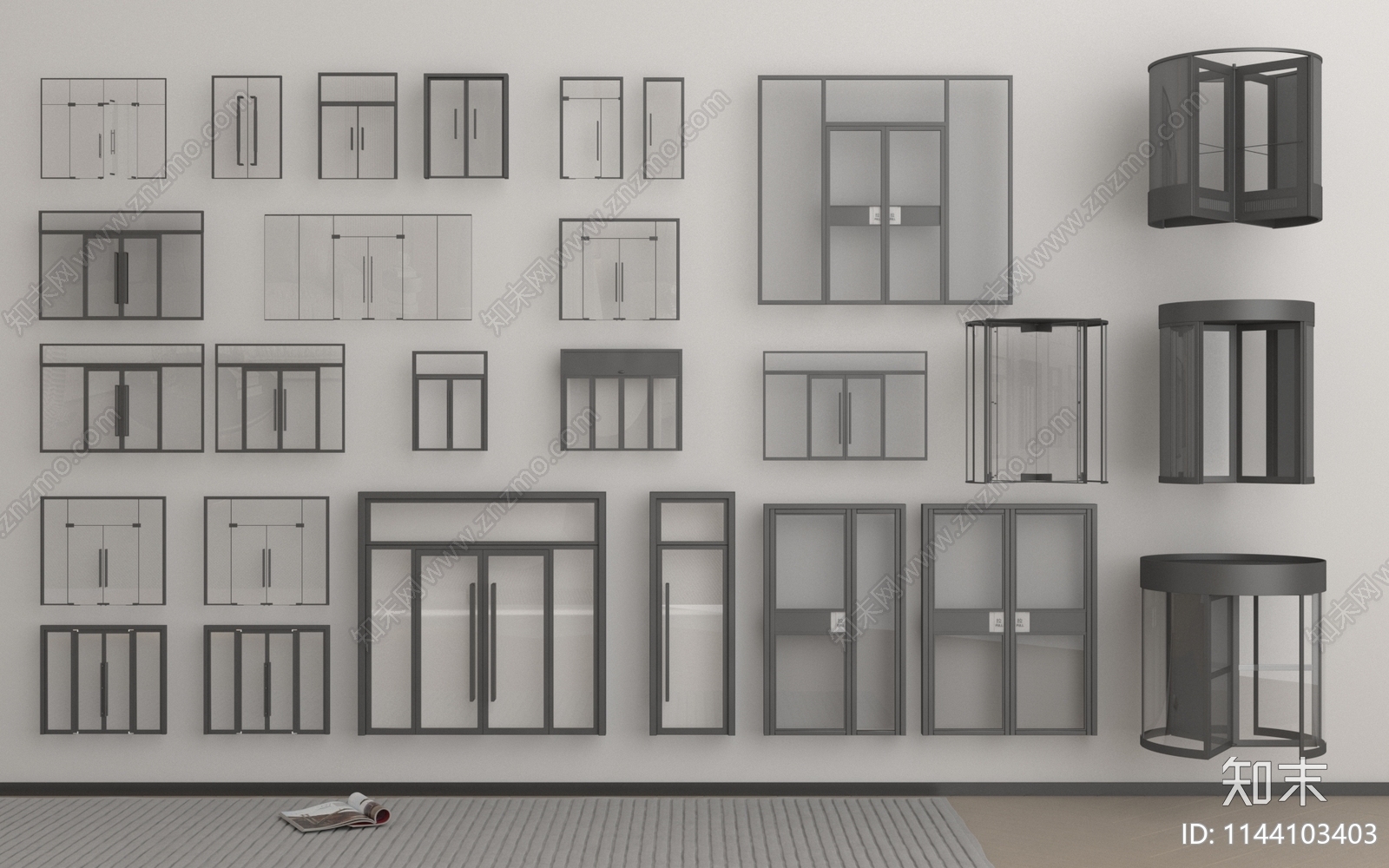 现代玻璃双开门3d模型下载【id1144103403】知末3d模型网