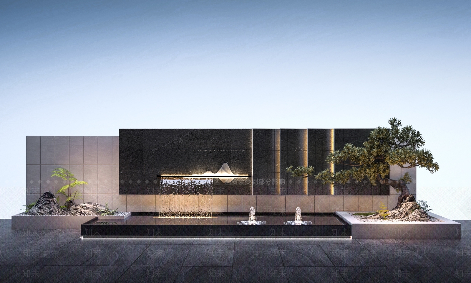 现代叠水景墙SU模型下载【ID:1144164842】_知末su模型网