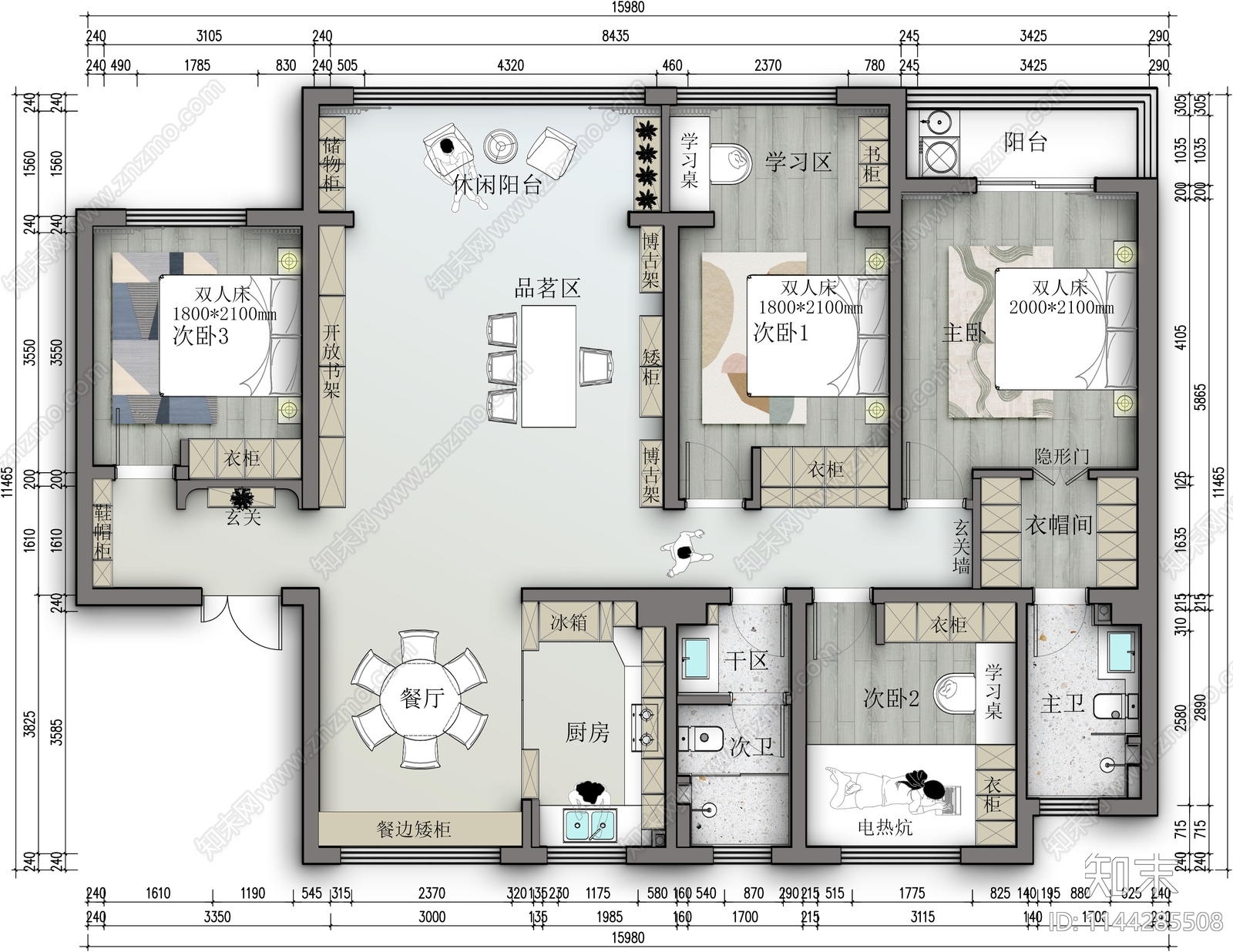 家装大平层平面布置图彩平图PSD免抠下载【ID:1144285508】undefined