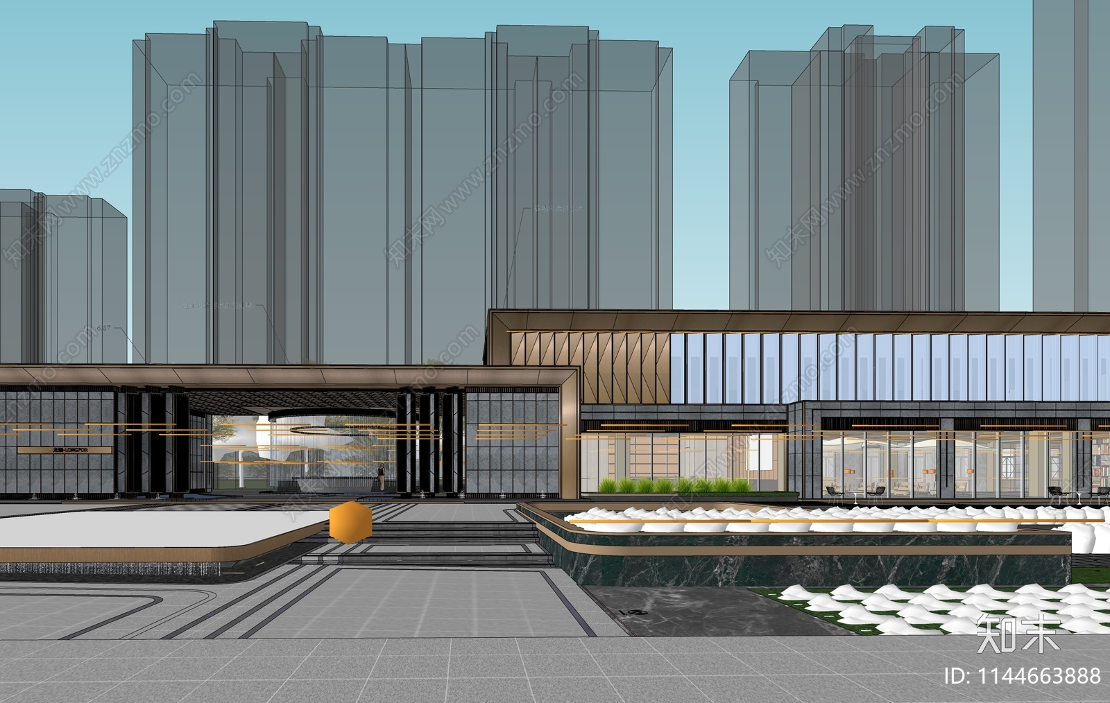 现代社区入口沿街售楼处建筑su模型下载【id 1144663888】 知末su模型网