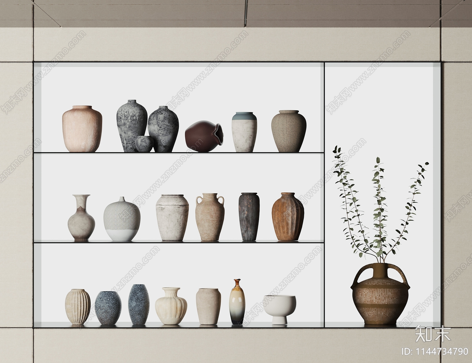 侘寂陶罐摆件3d模型下载【id1144734790】知末3d模型网