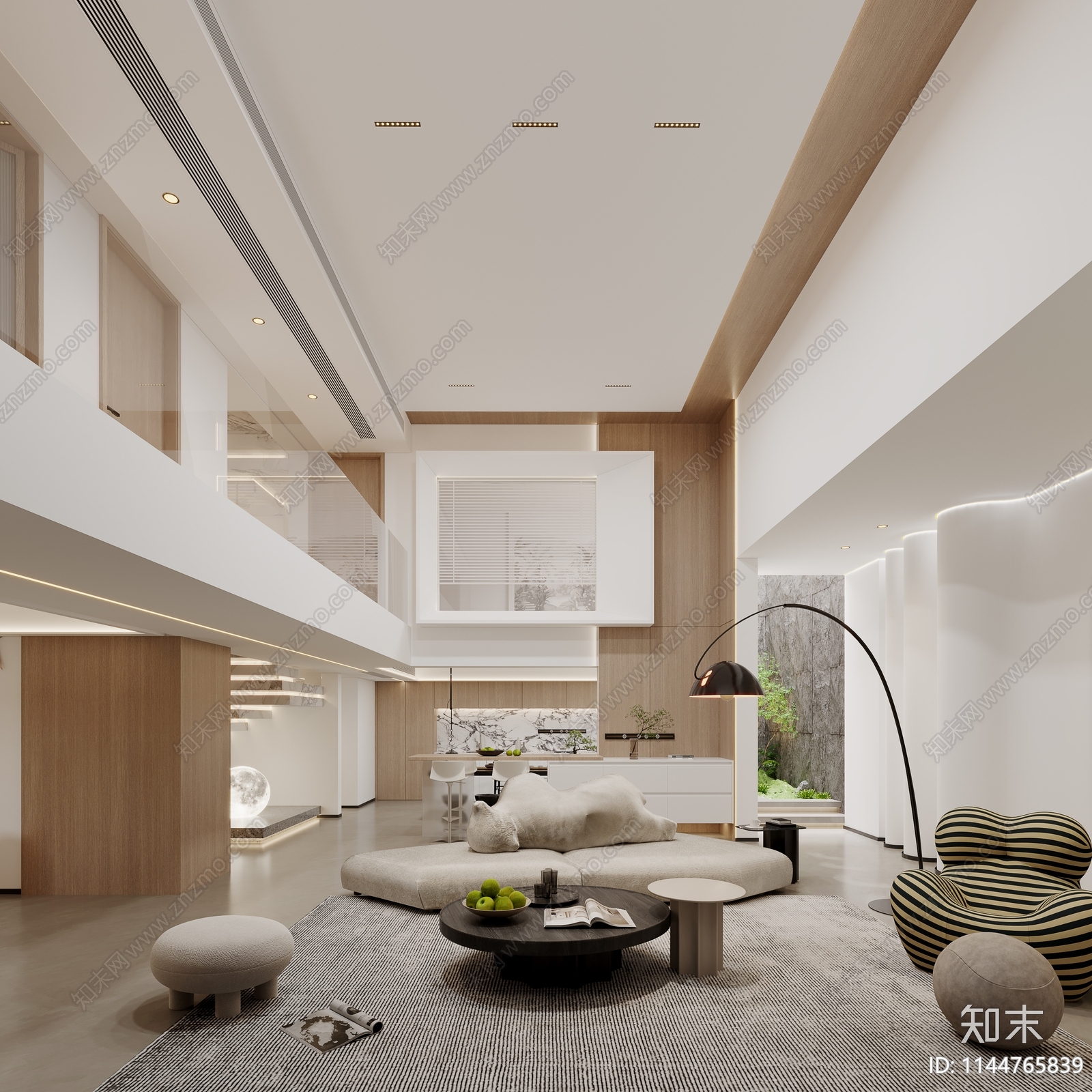 现代挑空别墅客厅3d模型下载【id1144765839】知末3d模型网