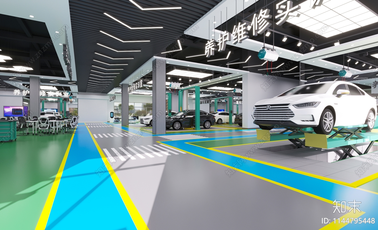 现代风格汽车实训室3d模型下载【id1144795448】知末3d模型网