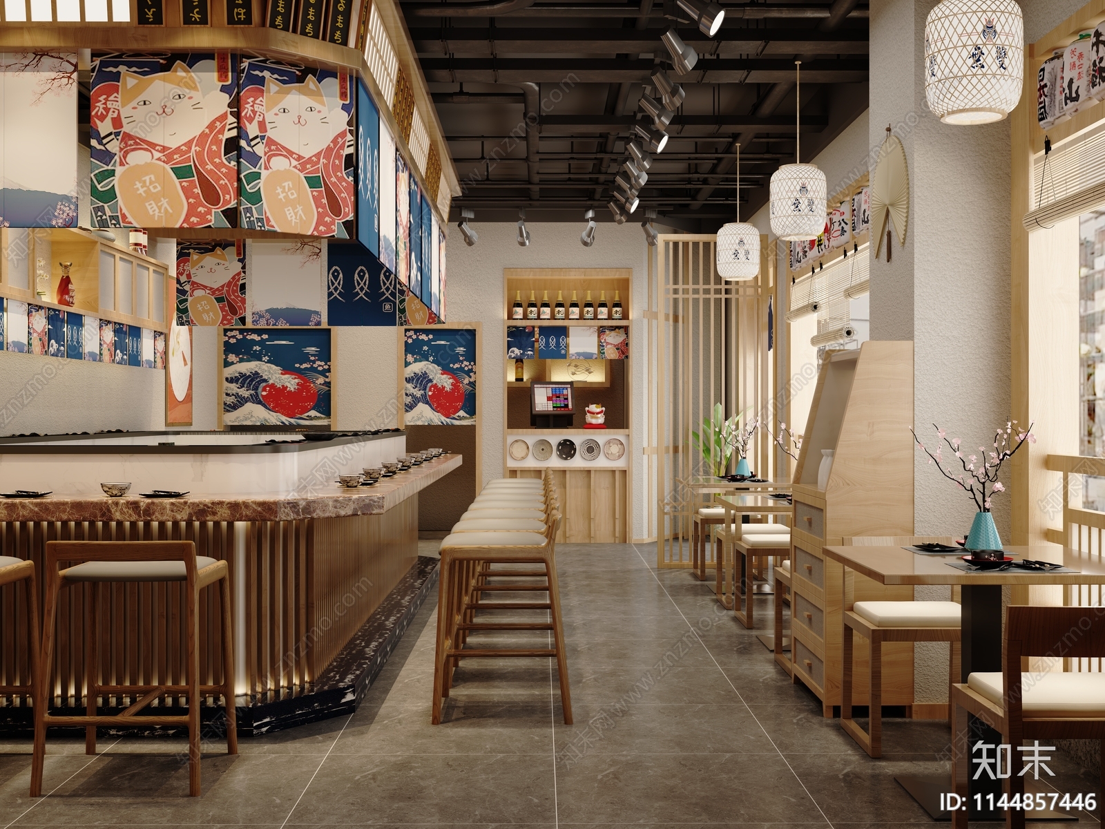 现代日式寿司店3d模型下载【id1144857446】知末3d模型网