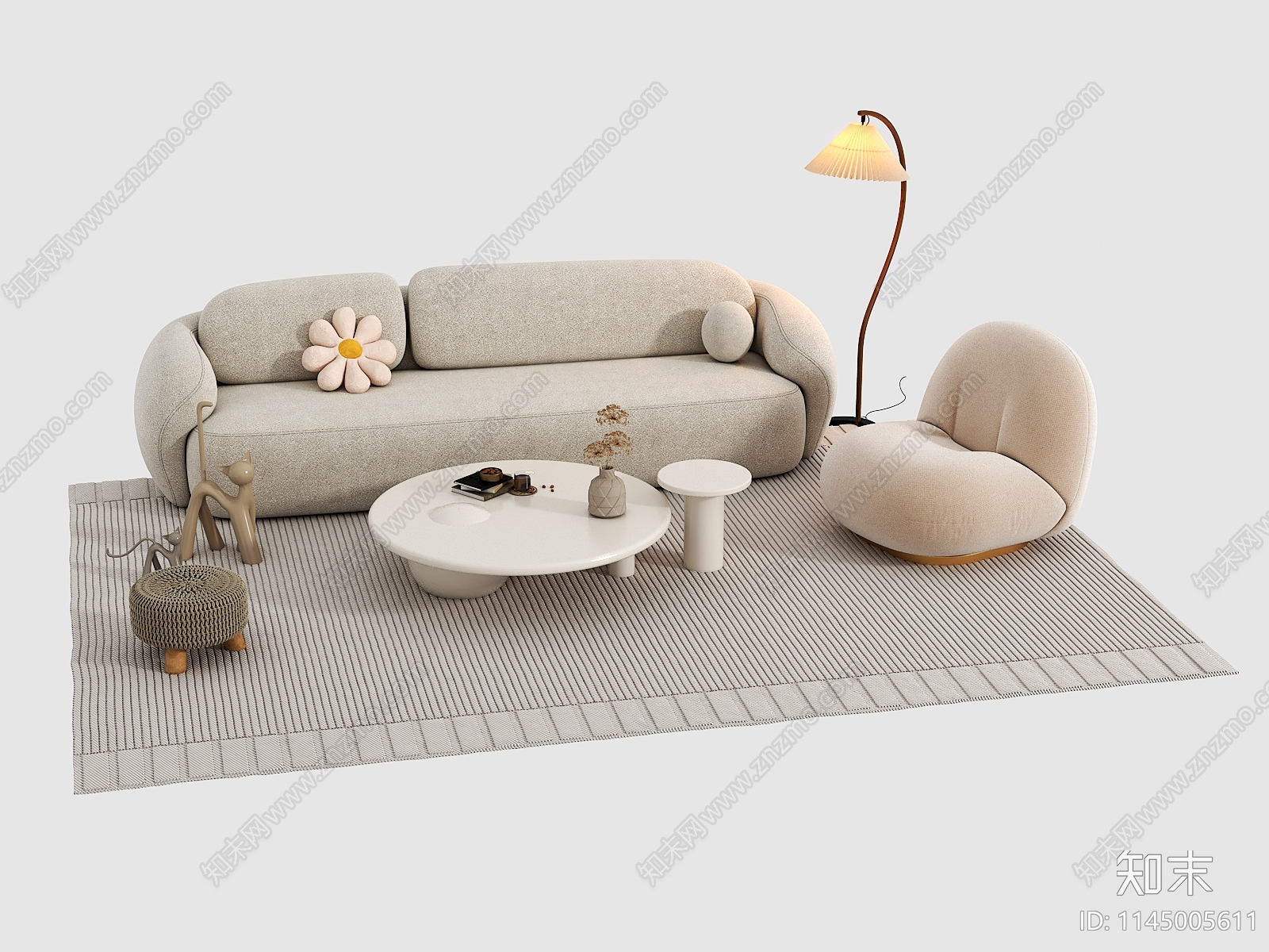 现代奶油风沙发茶几组合3d模型下载【id1145005611】知末3d模型网