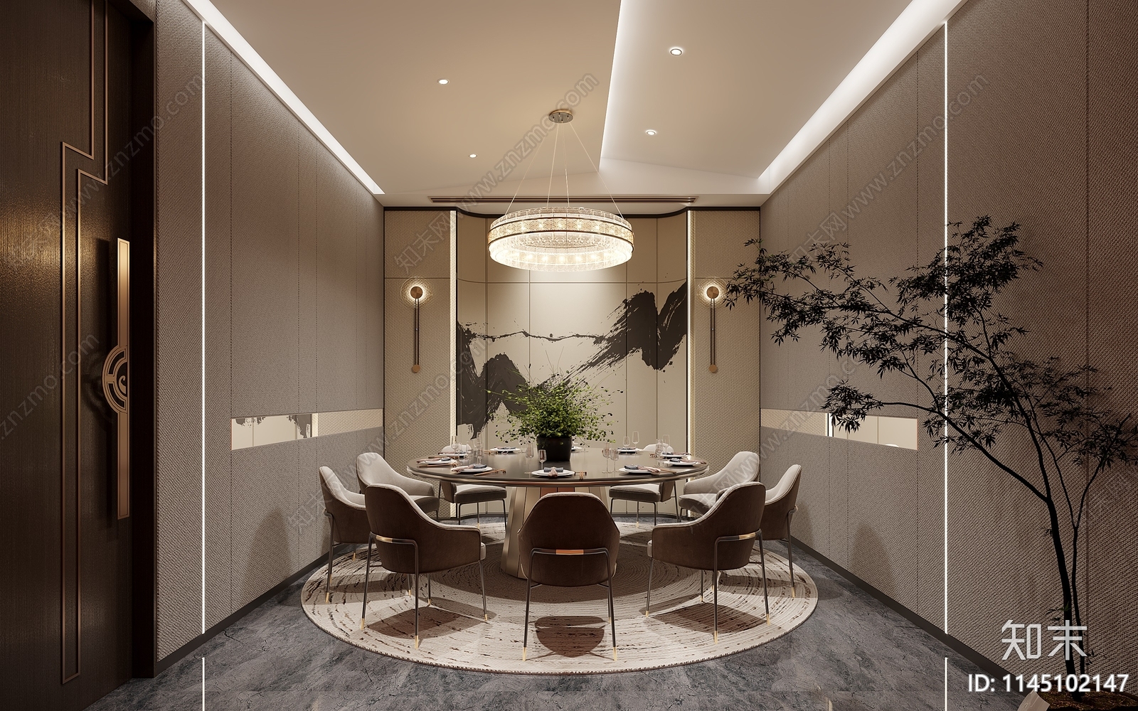 新中式餐饮包厢3d模型下载【id1145102147】知末3d模型网