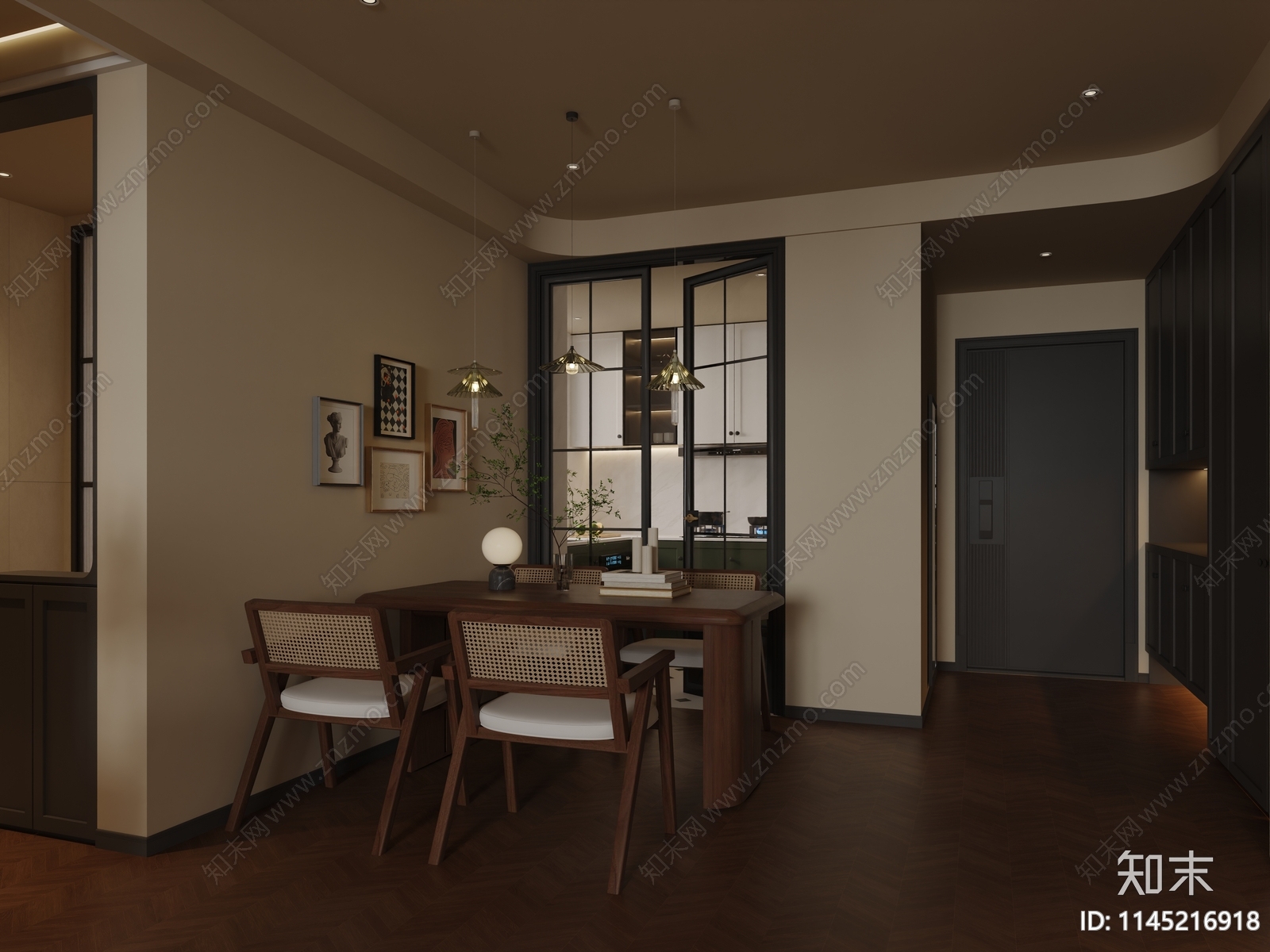美式复古客餐厅3d模型下载【id1145216918】知末3d模型网