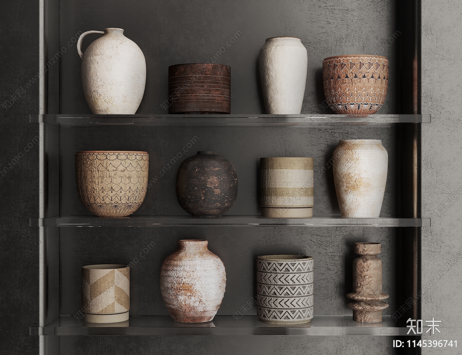 侘寂陶罐摆件3d模型下载【id1145396741】知末3d模型网