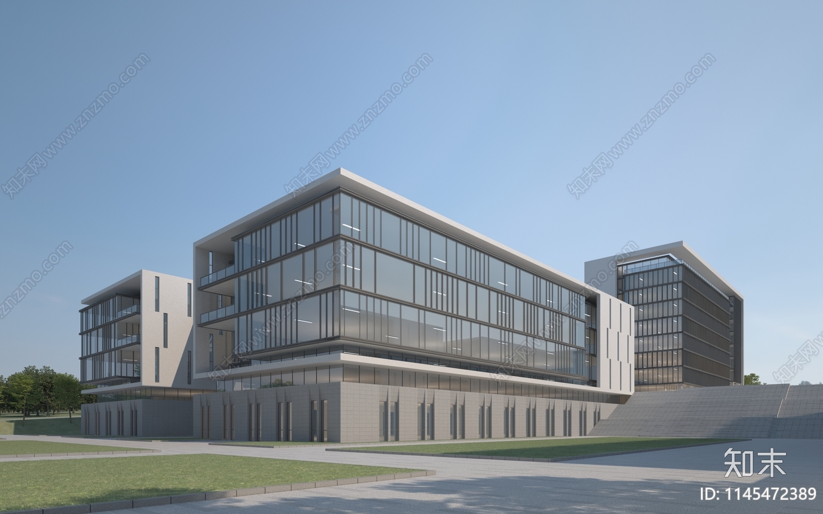 现代多层办公楼3d模型下载【id1145472389】知末3d模型网