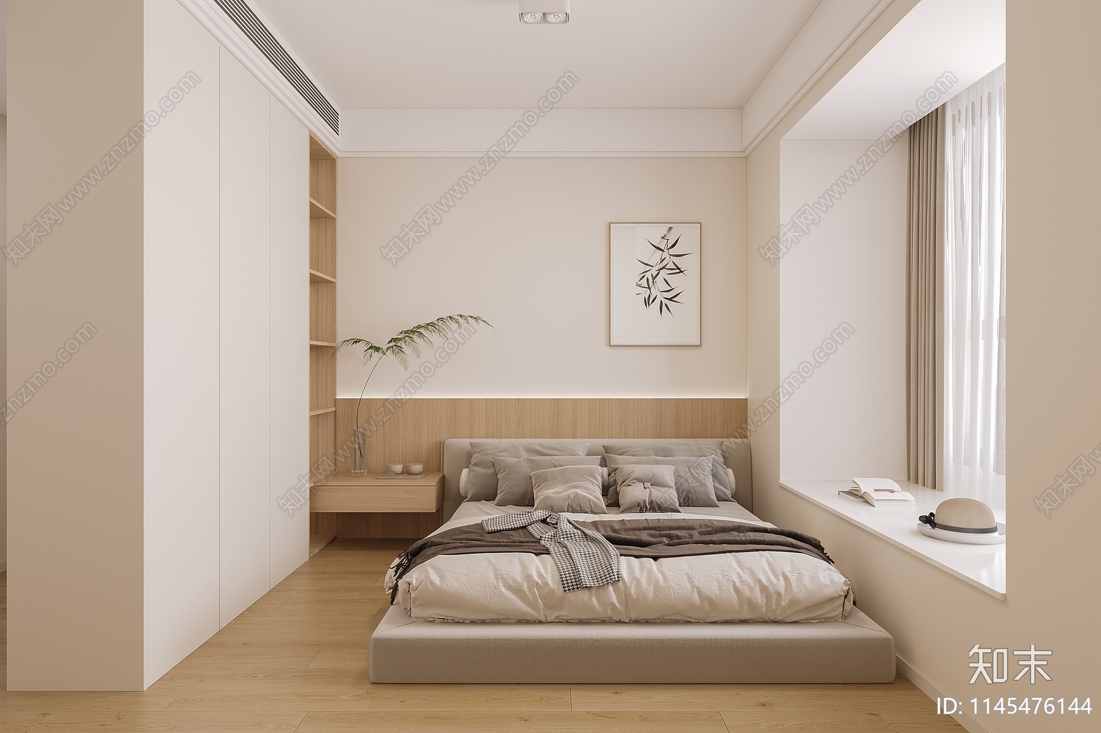 现代原木家居卧室3d模型下载【id1145476144】知末3d模型网
