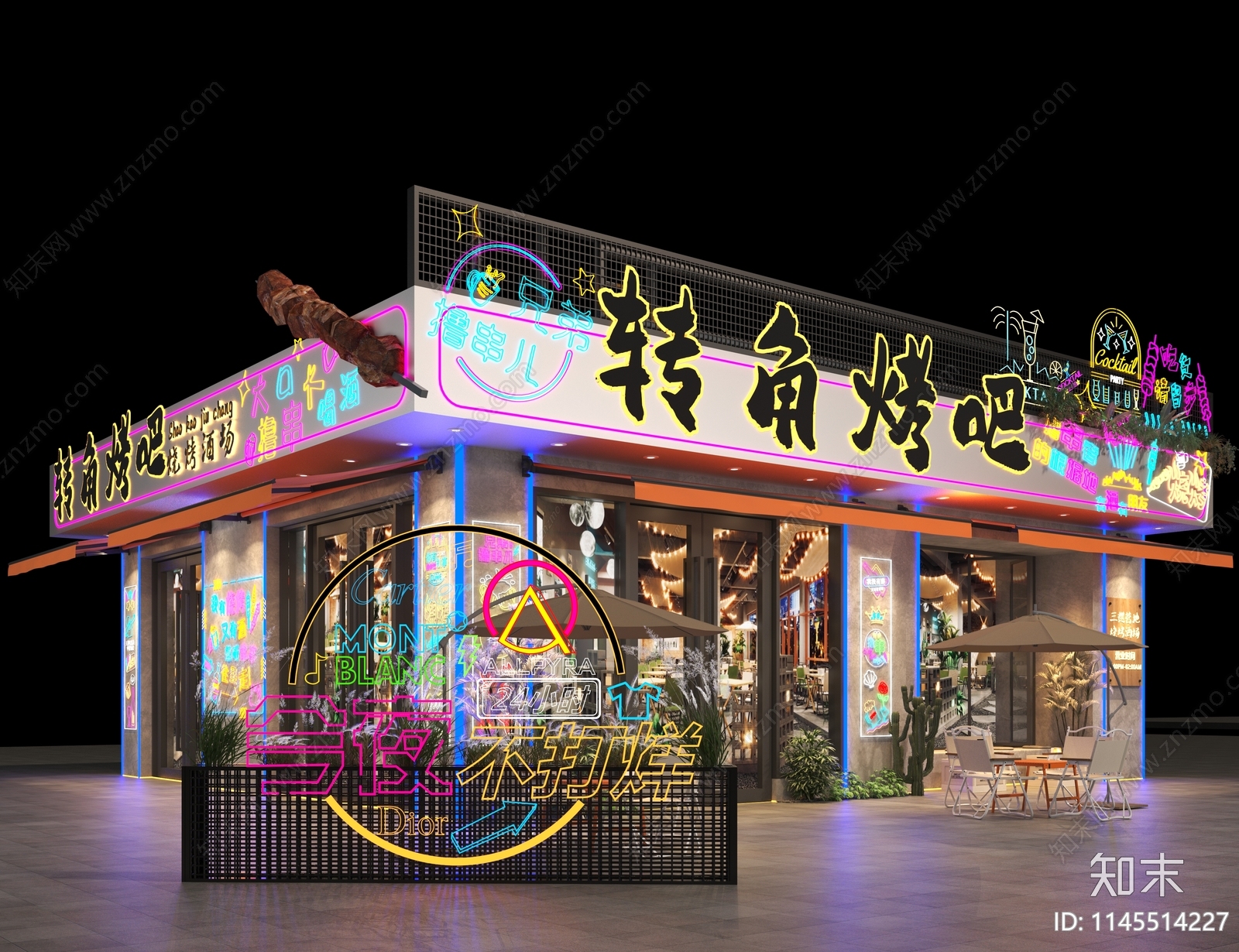 工业风烧烤店门头门面3d模型下载【id1145514227】知末3d模型网