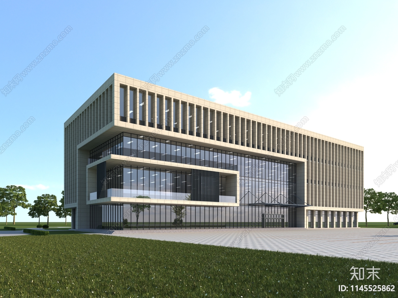 现代多层办公楼建筑3d模型下载【id1145525862】知末3d模型网