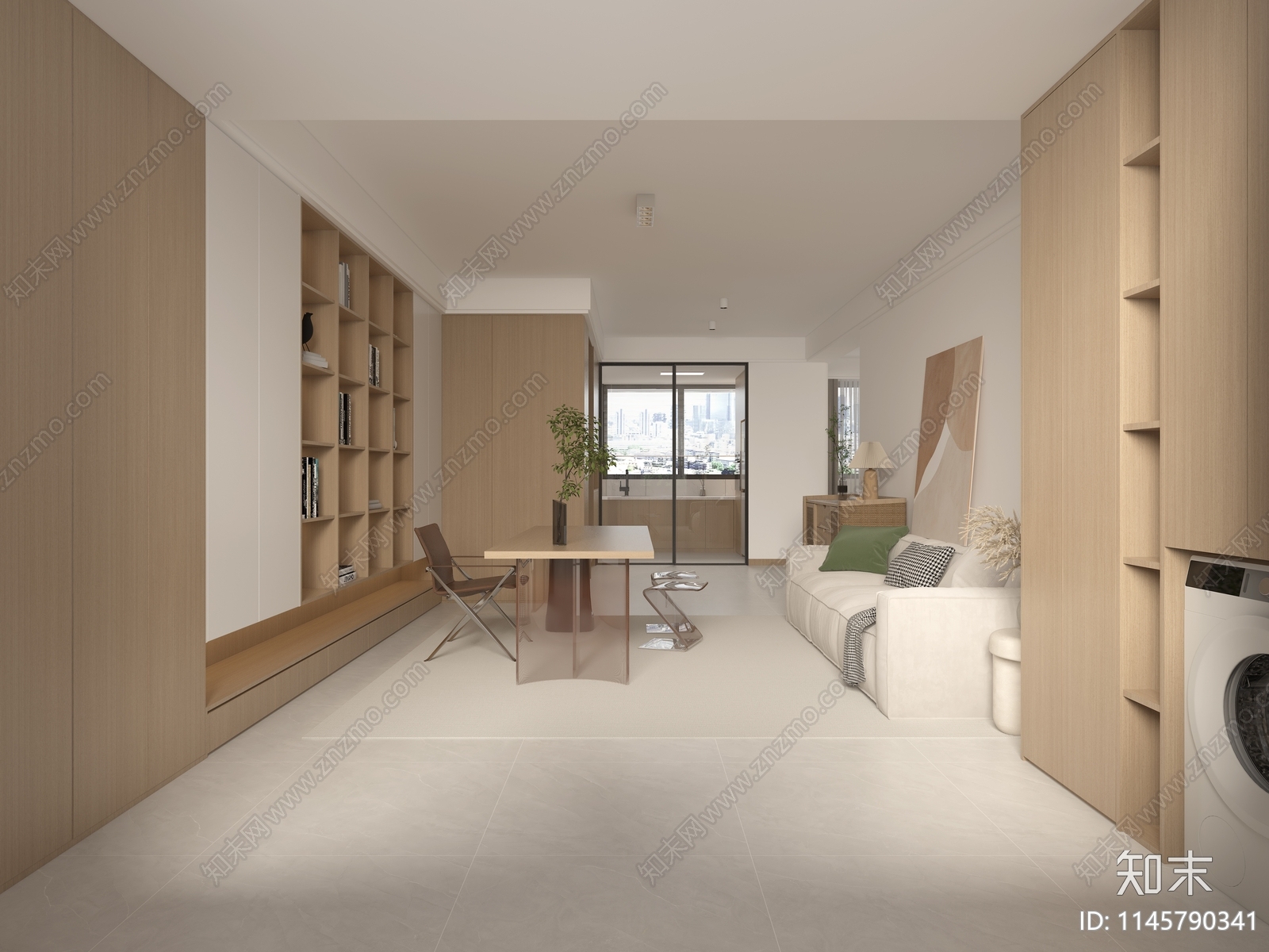 现代原木风客厅3d模型下载【id1145790341】知末3d模型网