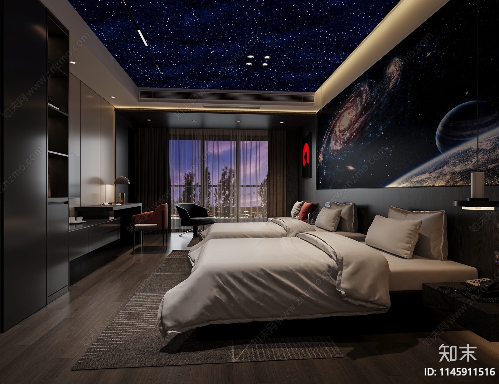 现代星空主题酒店客房3d模型下载【id1145911516】知末3d模型网