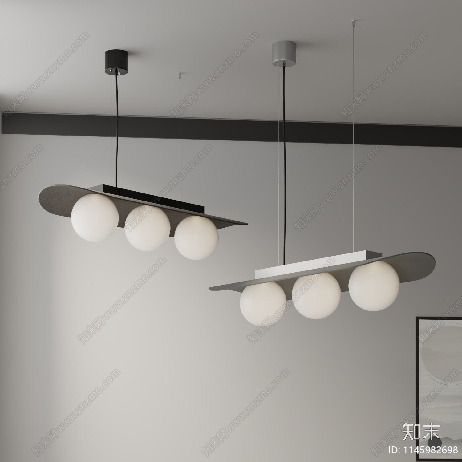 北欧风三头玻璃吊灯3d模型下载【id1145982698】知末3d模型网