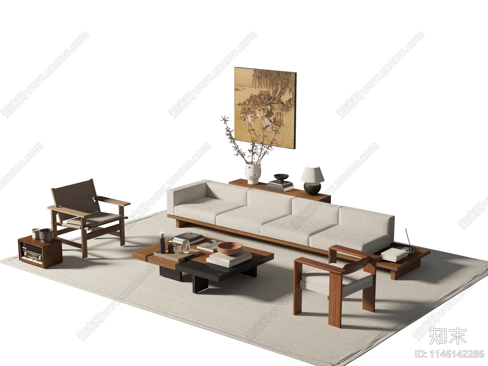 现代中古风沙发茶几组合3d模型下载【id1146142286】知末3d模型网