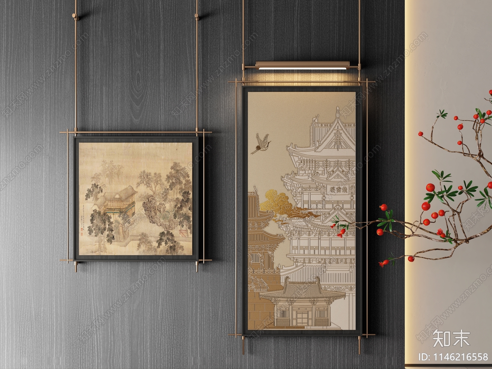 新中式复古高级挂画装饰画3d模型下载【id1146216558】知末3d模型网