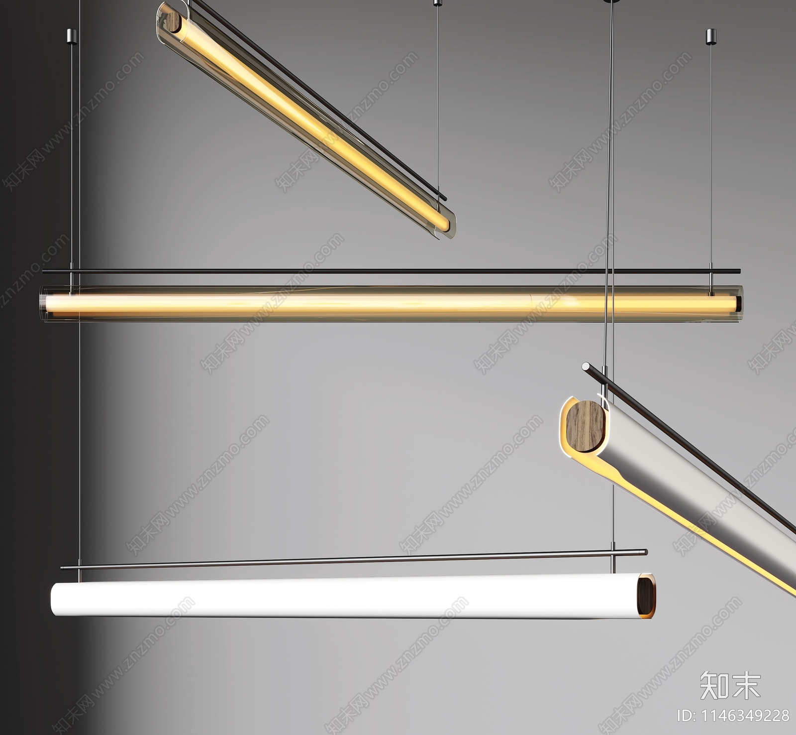 现代长条吊灯3d模型下载【id1146349228】知末3d模型网